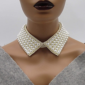 Trimscraft Collar Necklace Simulated Pearl Detachable False Collar Choker Clothing Accessory for Women (Off-white)