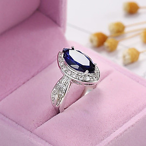 FZO Fashion Womens 925 Sterling Silver Marquise Ring Shiny Horse Eye Sapphire Ring CZ Pink Zircon Diamond Blue Gemstone Promise Ring Eternity Engagement Wedding Band Ring for Women ST.265 Blue, 7