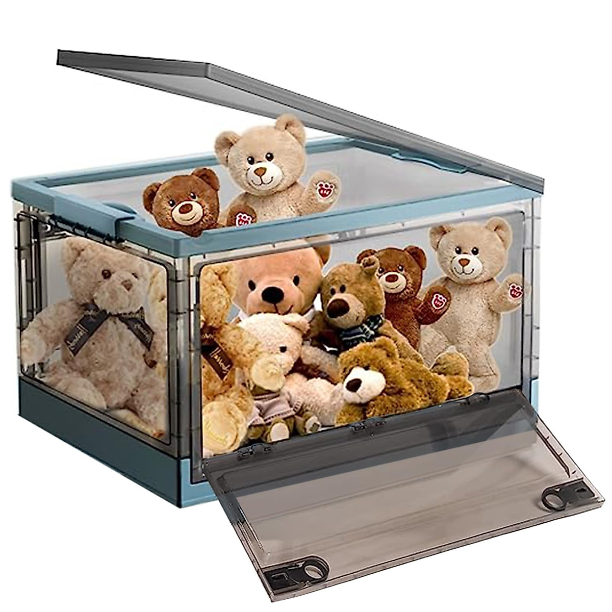 WMM Storage Bins with Lids 12Gal, Stackable Medium Storage Box, Dual Door Closet Storage Box, Foldable Storage Box for Homes and Dormitories(1Pack Blue)