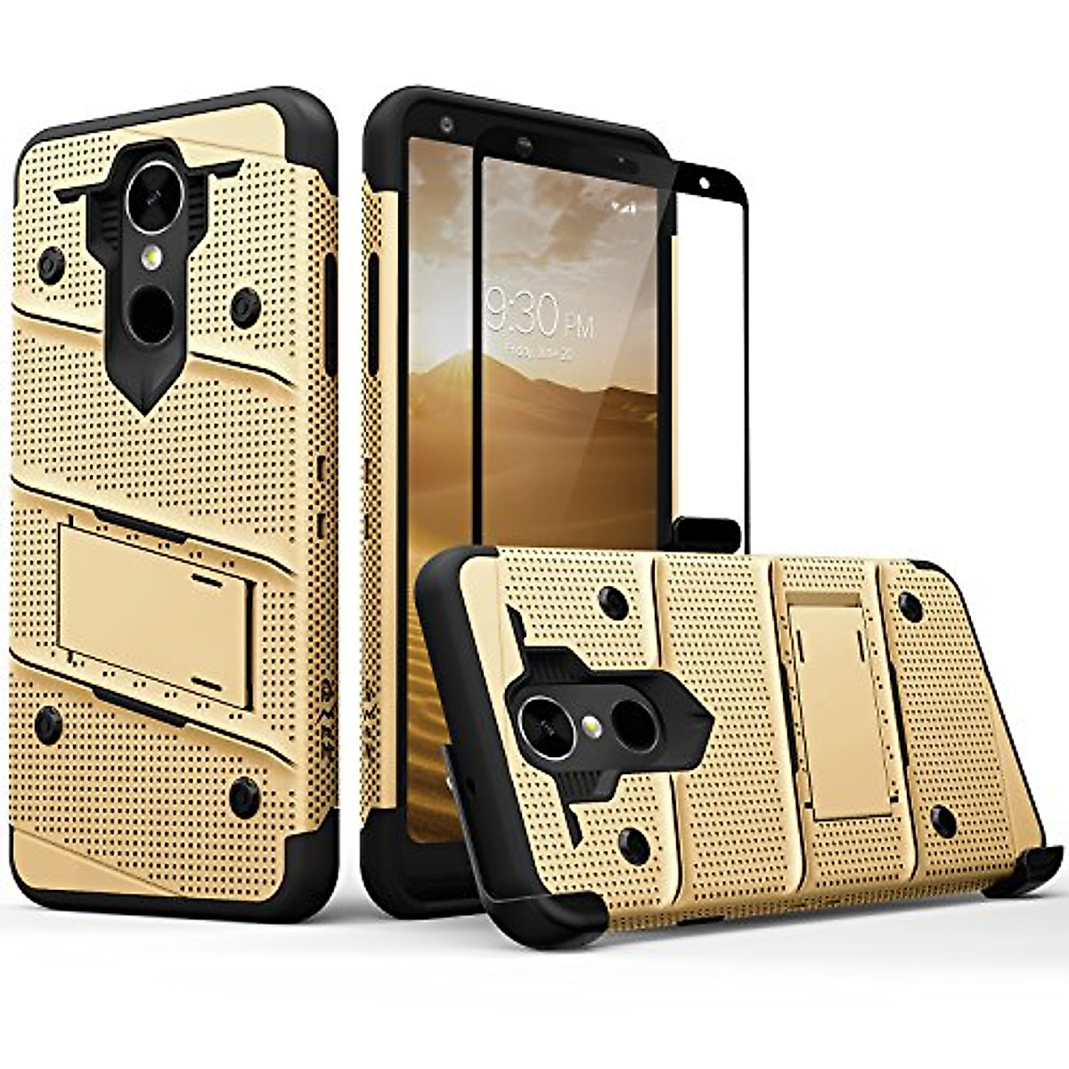 Zizo Bolt Series Compatible with LG Stylo 4 Case Military Grade Drop Tested with Tempered Glass Screen Protector, Holster, Kickstand Gold Black