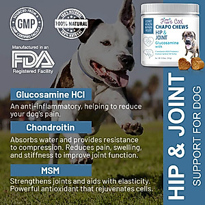 Pittie Cool Chapo Chews, 120 Glucosamine Hip & Joint Supplement for Dogs, Extra Strength, Chondroitin, MSM, Probiotics, Hemp & Salmon Oil. Treats Arthritis, Pain & Inflammation, Mobility, Gut Health