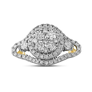 Dazzlingrock Collection 10kt Yellow Gold Womens Round Diamond Cluster Halo Bridal Wedding Engagement Ring 1-1/5 ctw