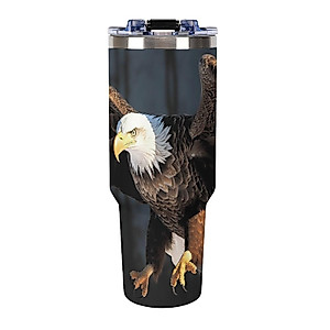 QWJKM Bald Eagle Tumbler with Handle Large Insulated Car Cup 40 OZ Stainless Steel Travel Mug Leak Proof Water Bottle with Lid And Straw for Car Home Office Gifts