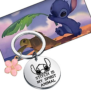 FAADBUK Funny Cartoon Movie Fans Keychain Cartoon Lover Inspired Gift Hibiscus Flower Charm Jewelry(Spirit Animal Oh❀na K-S)