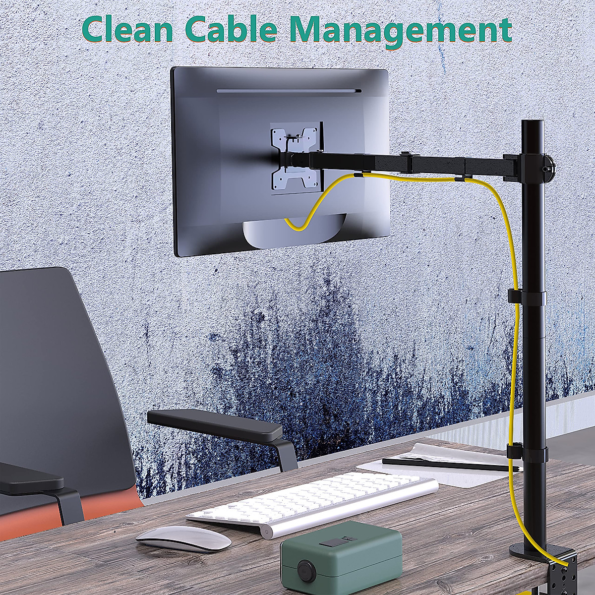 WALI Monitor Arm Mount for Desk, Single Extra Tall Computer Desk Mount, Monitor Bracket Mount Stand Single, up to 32 inch, 22 lbs (M001XL), Black