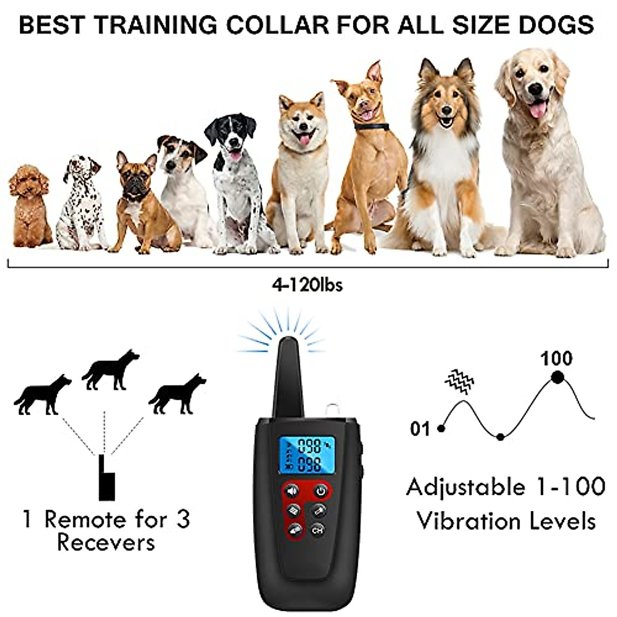 Paipaitek Dog Training Collar No Shock, 3300ft Range Vibrating Dog Collar, IPX7 Waterproof Dog Training Collar with Remote, No Prongs and No Shock, only Sound and Vibration Collar for Training Dogs