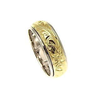 Arthur's Jewelry 925 sterling silver Hawaiian plumeria scroll yellow gold plated 2 tone spin ring size 9