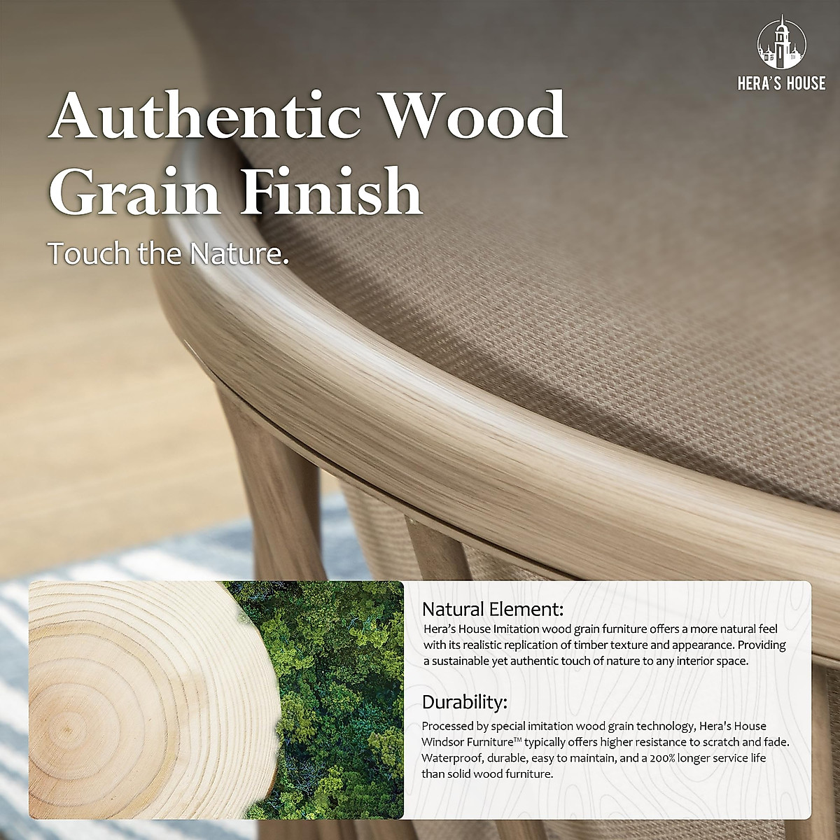 HERA'S HOUSE Patio Furniture Set, 2 x Cushioned Leg Chair, 3-Seat Sofa with Wood Grain Coffee Table, 5 Seats Luxury Windsor Style All Weahter Outdoor Sofa Conversation Set for Deck Lawn Backyard