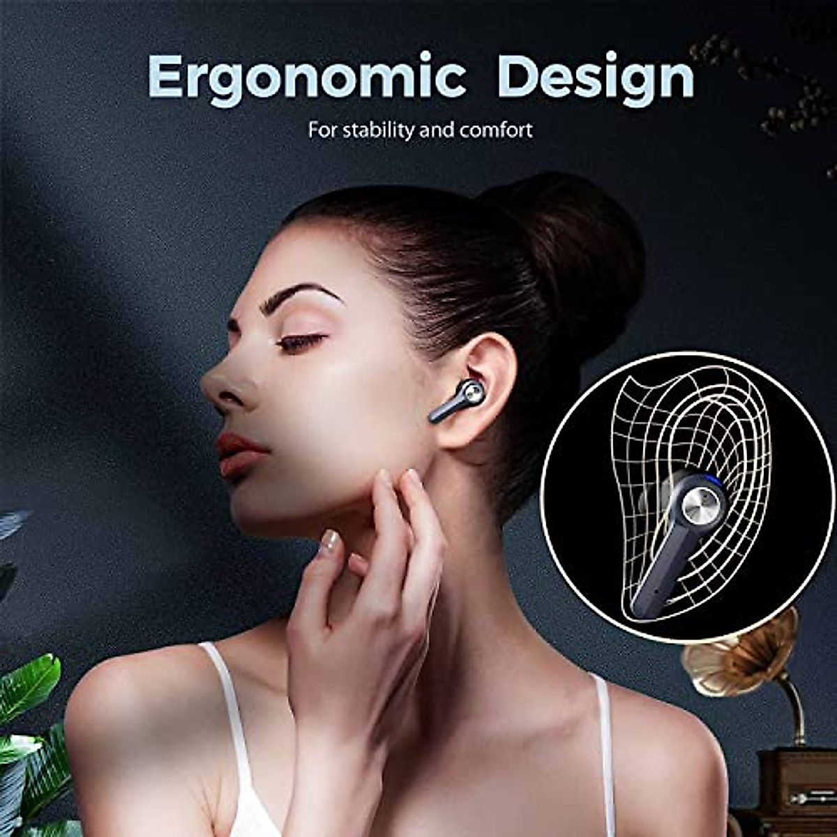 OneOdio True Wireless Earbuds, F2 Wireless Headphones,10mm Drivers with Deep Bass, 48H Playtime, Tiny Size Wireless Earbuds for Commute, Work, Workout, Running Grey