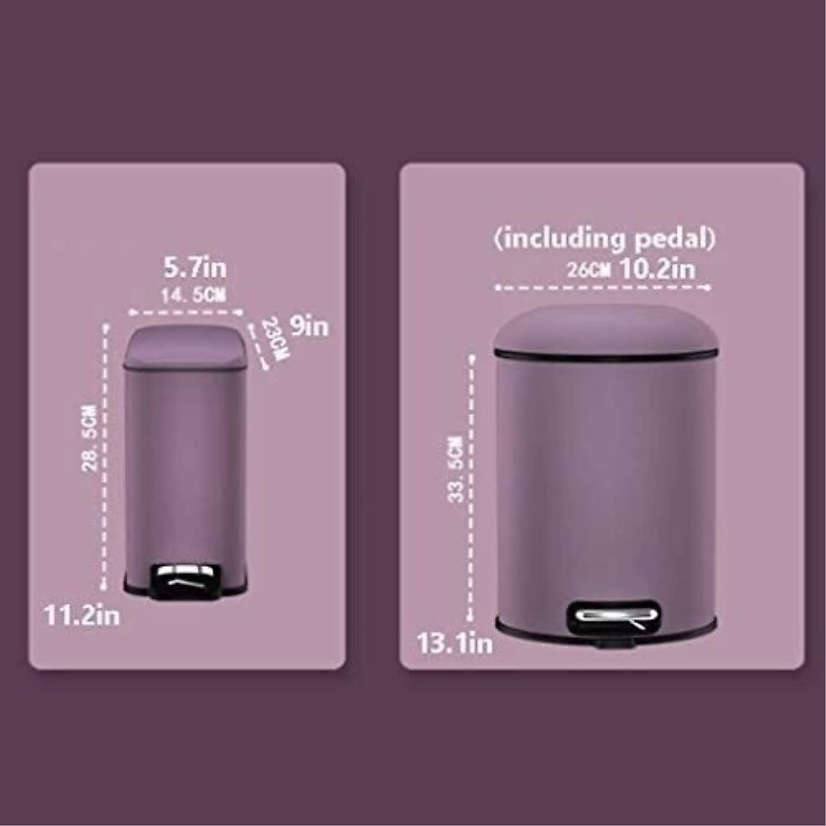 Trash Bin Trash Can Wastebasket Stainless Steel Garbage Can for Bedroom Foot-Operated Purple Trash Can with Lid Paper Basket Garbage Can Waste Bin (Color : Purple, Size : 26 * 33.5cm)