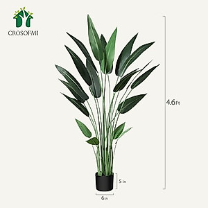 CROSOFMI Artificial Canna Lily Tree 4.6 Feet Fake Tropical Palm Tree with 20 Trunks,Perfect Large Faux Silk Plants in Pot for Indoor Outdoor Home Office Garden Modern Decoration Housewarming Gift
