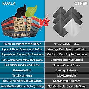 Koala Lens Cleaning Cloth | Japanese Microfiber | Glasses Cleaning Cloths | Eyeglass Lens Cleaner | Eyeglasses, Camera Lens, VR/AR Headset, and Screen Cleaning | Black & Green (Pack of 24)
