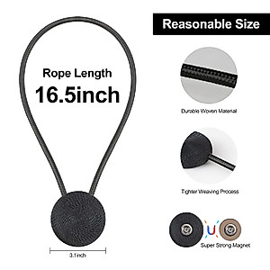 Voilamrt Curtain Tie Backs 4PCS, Magnetic Curtain Tiebacks, Tie Backs for Curtains, Curtain Weaving Holder Buckles for Drapes, Home, Office, Hotel Window Decoration (Black)