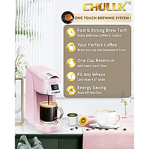 CHULUX Upgrade Single Serve Coffee Maker for K Cup & Ground Coffee, Pink Mini Single Cup Coffee Machine with One Touch Function, Fast Brewing in Minutes