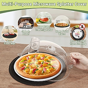 MAGJIUKE Microwave Splatter Cover for Food, Clear Microwave Lid with Water Steamer, Integrated Handle, Splatter Guard, 10” Plate Covers & 12" Mat, BPA-Free, Essential Kitchen Gadgets and Accessories