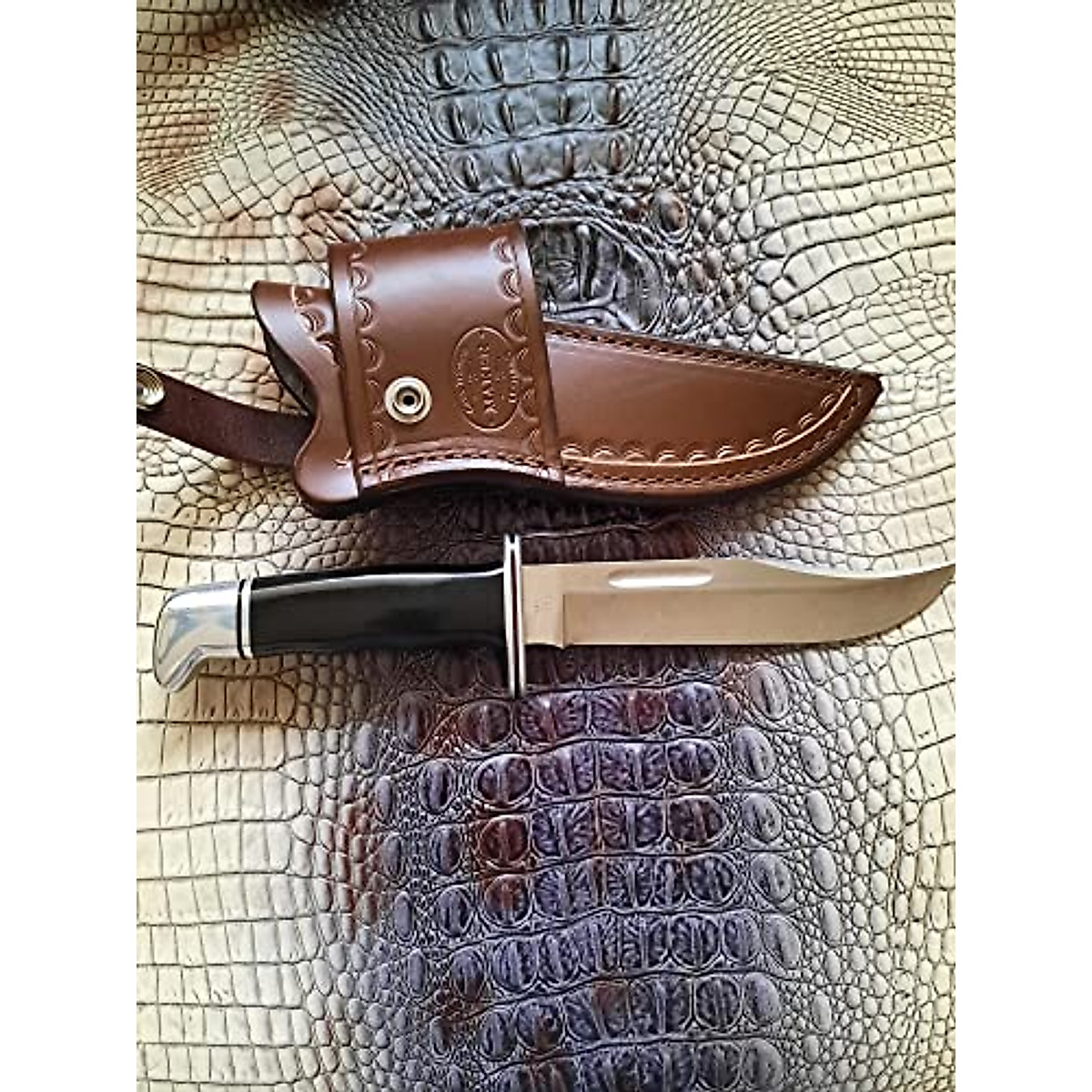 Custom Leather Cross Draw Knife Sheath for Buck 119 SPECIAL Knife, Dyed Brown, Sheath Only