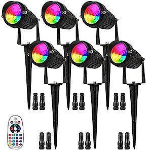 ELEGLO 6W RGB Landscape Lighting Low Voltage,16 Color Changing Landscape Lights,12V~24V Outdoor Colored Spotlight for Garden,Birthday,Halloween,Christmas Party Decorative(6Pack)