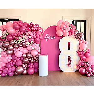 Chamrrille 203PCS Rose Pink Balloon Garland Kit, Metallic Pink & Magenta & Pastel Pink & Hot Pink Balloons for Wedding, Princess Theme Birthday, Bridal Shower Decorations