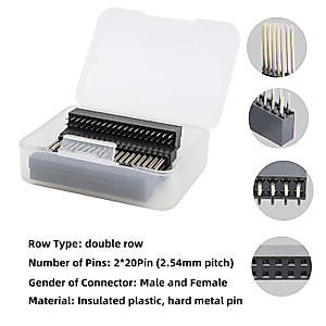 Geekworm 2x20 40 Pin Stacking Female Header Kit for Raspberry Pi 5/4B/3B+/3B/2B/B+/A+/Zero W/Zero 2 W(5 Specifications 10Pcs), Raspberry Pi GPIO Stacking Header/Extender, Raspberry Pi Pico Header Pack