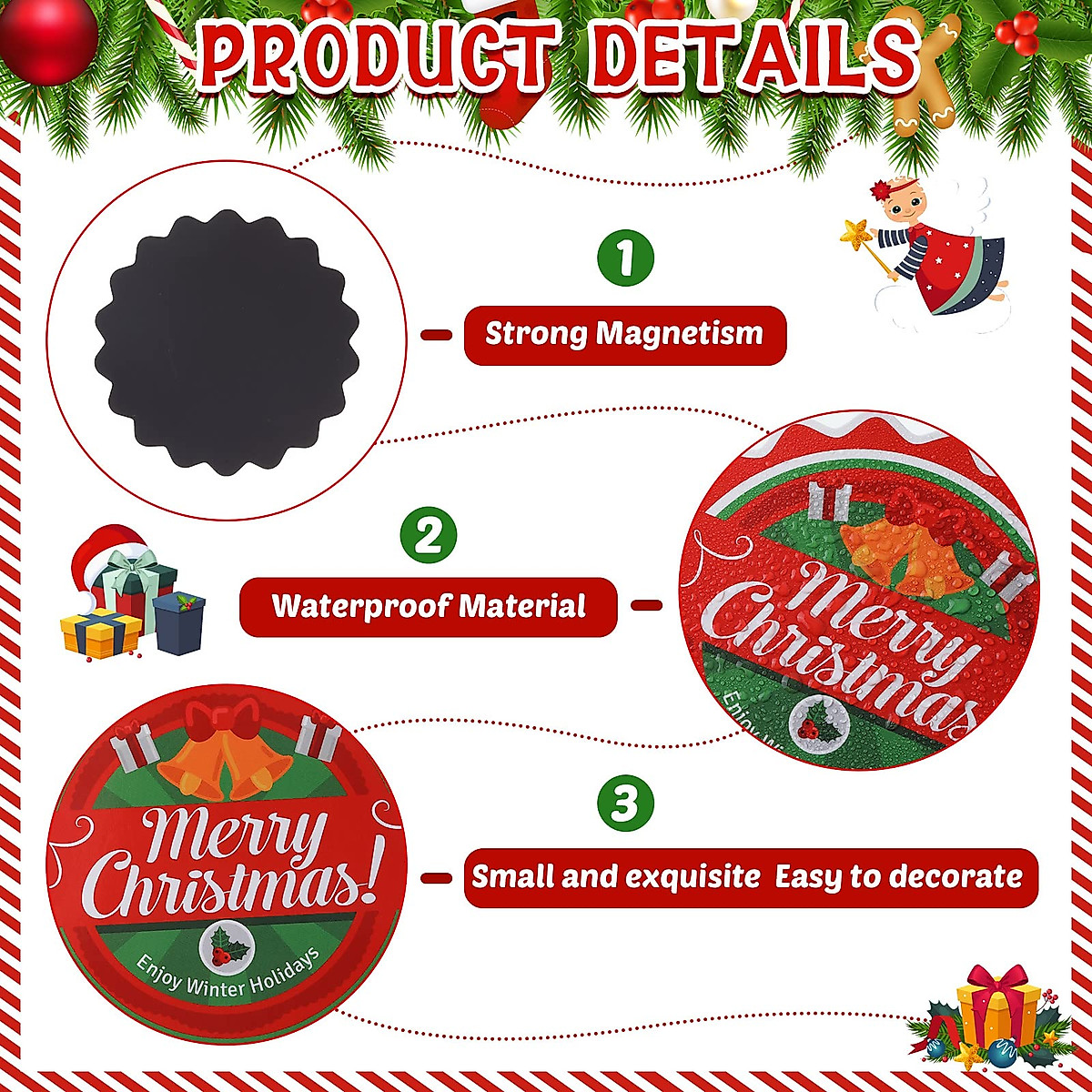 20 Pieces Christmas Magnets Set Christmas Refrigerator Magnets Santa Snowman Holiday Magnets Decorative Magnetic Fridge Decoration Xmas Magnets Fridge Magnetic Decor Car Sticker for Dishwasher Door