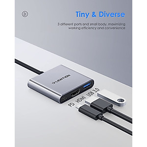 LENTION 3-in-1 USB C Hub with 100W Power Delivery, USB 3.0 & 4K HDMI for 2023-2016 MacBook Pro, New Mac Air/Surface/Chrome/Steam Deck, More, Stable Driver Adapter (CB-C14, Space Gray)