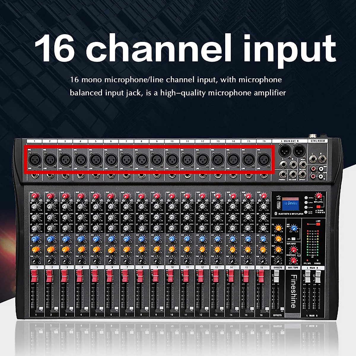 Fineshine 8/12/16 Channel Audio Mixer Sound Mixing Console with Bluetooth USB,PC Recording Input, XLR Microphone Jack, 48V Power, RCA Input/Output for Professional and Beginners (12 channel)