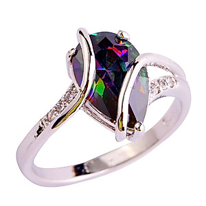 Psiroy 925 Sterling Silver Plated Simulated Rainbow Topaz Pear Shaped Promise Ring Size 8