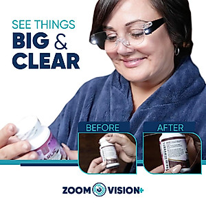 Zoom Vision Hands Free Magnifying Glasses with Light, 160% Magnification and dual LED lights, Includes Non Lighted Magnifying Glasses for Reading, Close Work and Crafts