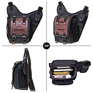 Mens Vintage Canvas Shoulder Military Messenger Bag Military Chest Bag Great Birthday Gift for Families and Friends (Canvas Black)