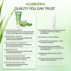 Aloderma 99% Organic Aloe Vera Gel for Face Made within 12 Hours of Harvest - Natural Hydrating Pure Aloe Vera Gel for Soothing Skincare - Moisturizing Aloe Gel for Skin, Face, & Sensitive Skin, 4oz