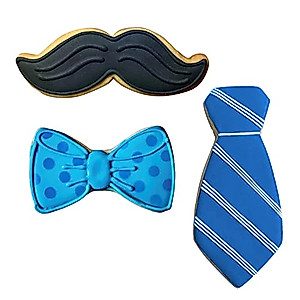 Little Man Father's Day Cookie Cutters 3-Pc Set, Made in USA by Ann Clark, Bow Tie, Mustache, Necktie