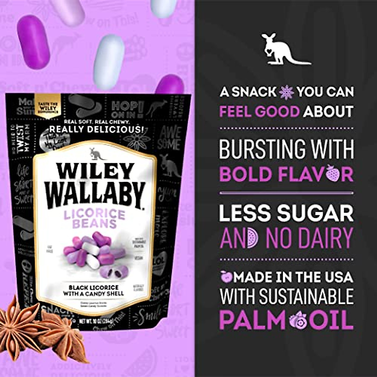 Wiley Wallaby 7.05 Ounce Classic Black Gourmet Australian Style Soft & Chewy Licorice Candy Bean, 1 Pack