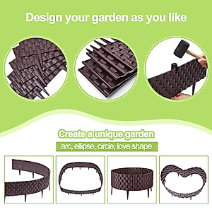 Sasylvia 8 Sets Faux Rattan Brown Landscape Edging Flexible Plastic Garden Border Decorative Lawn Edging Flower Bed Edging Borders with Anchoring Stakes and Hammer for Outdoor, 23.62 x 0.3 x 8.66 Inch