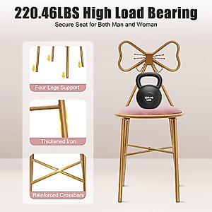 Gbonklong Vanity Chair Stool, Bedroom Princess Leather Vanity Stool, Pink Butterfly Makeup Chair with Bow Knot Backrest, Home Decor Chair Minimalist Chair for Bedroom/Living Room