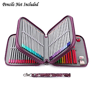 BTSKY Zippered Pencil Case-Canvas 72 Slots Handy Pencil Holders with Printing Pattern for Prismacolor Watercolor Pencils, Crayola Colored Pencils, Marco Pencils Purple Stars