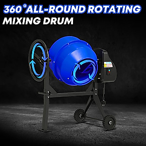 SILVEL 4.3 Cu.Ft. Concrete Mixer Machine, 450W 3/5HP Electric Cement Mixer Machine with Wheel and Stand for Stucco