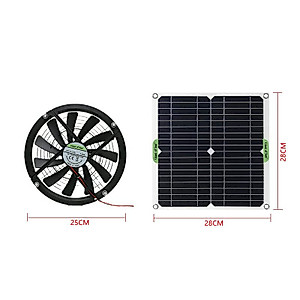 VIGAN 100W Solar Panel Powered Fan 10 Inch Mini Ventilator Solar Exhaust Fan for Dog Chicken House Greenhouse RV Fan Charger, Black, 28CMX3CM