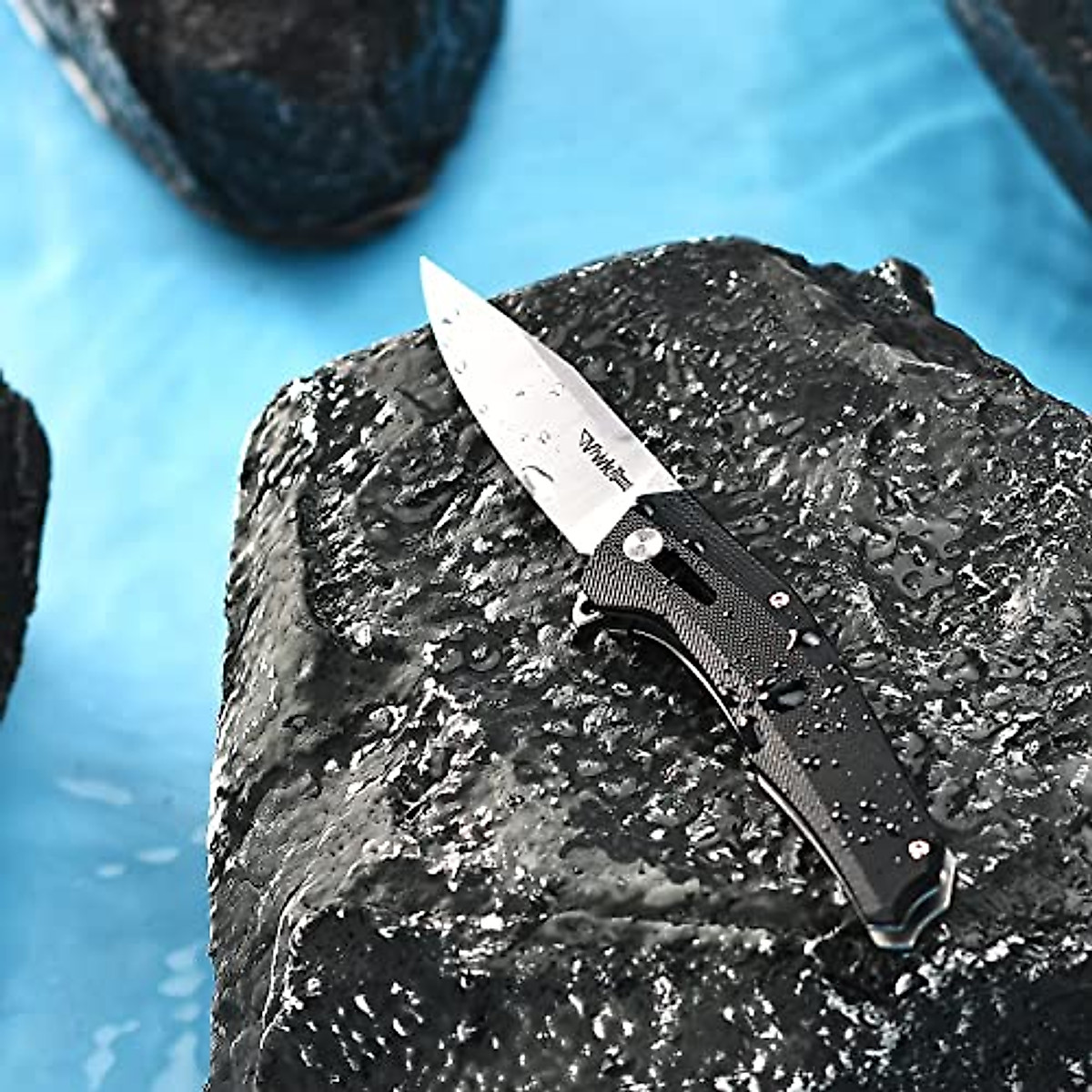 Viwki Pocket Folding Knife, 3.54" inch 8CR14MOV Stainless Steel Blade with G10 Handle and Button Lock for Outdoor Tactical Survival Hunting and EDC 3.7 oz