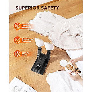 FORLIM Boot Dryer for Work Boots, Shoe Dryer with Heat Blower, Glove Dryer & Boot Warmer - 180° Adjustable Dry Rack - Telescopic Bendable Dry Ports - Intelligent Timer - Black