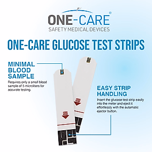 MediVena ONE-CARE Glucose Test Strips for use with ONE-CARE Meter, Blood Sugar, Diabetes, Glucose Monitoring, Glucometer Testing, Easy at Home Care Products, Fast & Acurate Results (50 Count/Box)