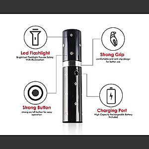 MagiCutlery Lipstick Stun Gun Flashlight Less Lethal Tazor Stun Baton Non Lethal Weapons Self Defense for Women Stun Fun Stun Stick Taxer Pistola Electrica Defensa USB Recharge, (Black)