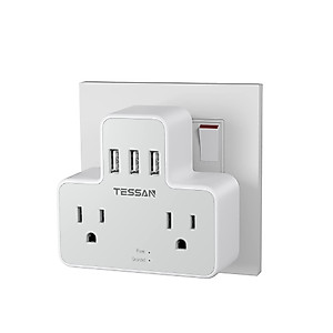 US to UK Plug Adapter, TESSAN Type G Power Converter with 2 Outlets 3 USB Charger, Ireland Travel Adaptor for USA to England Scotland Kenya Dubai London British Qatar Irish Hong Kong
