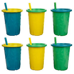 The First Years GreenGrown Reusable Spill-Proof Straw Cups - Toddler Cups with Straw - Blue/Yellow/Green - 6 Count