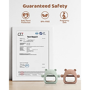 2 Packs Baby Teething Toy Silicone Bear Teething Mitten for Babies Over 3 Months Anti Dropping Wrist Hand Teethers Baby Chew Toys for Sucking Needs, BPA Free