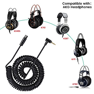K702 Coiled Audio Cable with 2.5mm Balanced Male Replacement for AKG K240, K240S, Q701 Headsets, Works on M11 Plus, M15, M17 Digital Audio Players 4ft to 14ft