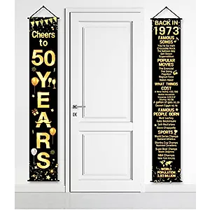 50th Birthday Anniversary Party Decorations Cheers to 50 Years Banner Party Decorations Welcome Porch Sign for Years Birthday Supplies (50th-1973)