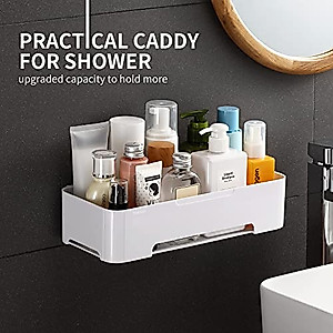 YOHOM Adhesive Shower Caddy Shelf For Bathroom Wall Plastic Shampoo Holder For Shower Storage Organizer Caddy Basket White