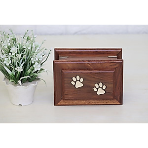 Wooden Brass Paw Print Pet Urns | Funeral Urns | Keepsake Urns | Rosewood Urns | Wood Cremation Urns for Cat and Dog Ashes | Decorative Urna | Burial Urn