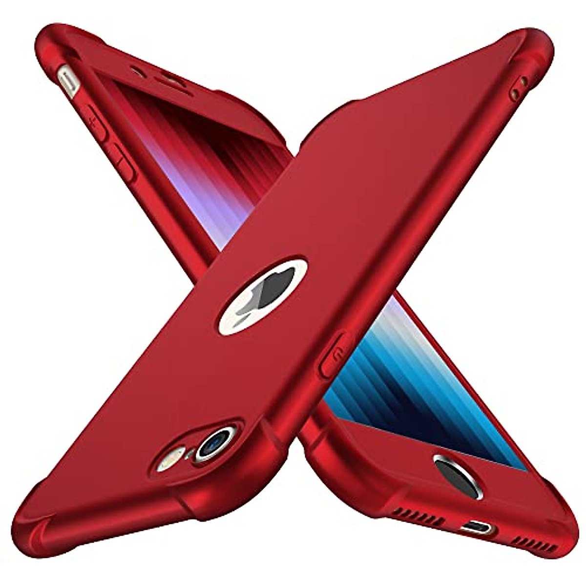 ORETECH Designed for iPhone SE 2022 Case with[2 x Tempered Glass Screen Protector] 360° Full Body Protection iPhone 2020 Case Cover Hard PC Soft Rubber Silicone for iPhone SE 3rd Generation - Red