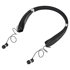 Neckband Headphones, Wireless Neckband Headset with Retractable Earbuds, Sports Sweat Proof Noise Cancelling Foldable Stereo Earphones Bluetooth Headphones with Mic(Black)